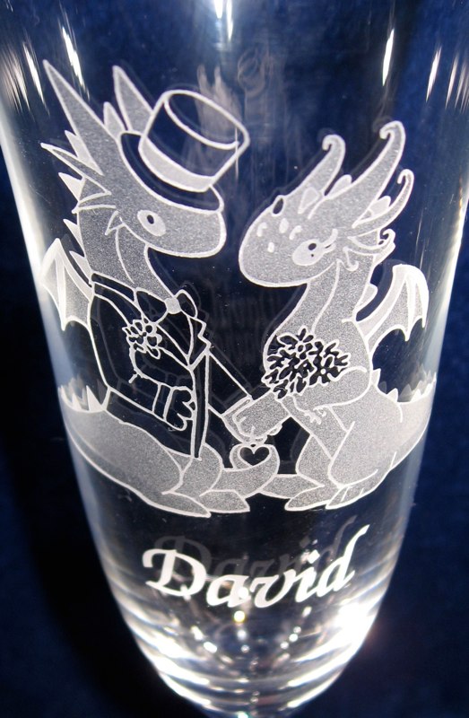 Personalized Engraved Dragon Wedding Flutes, Toasting Flutes