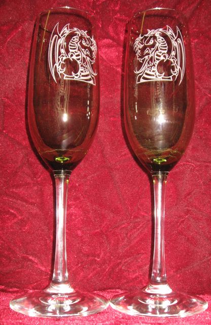 Personalized Engraved Dragon Wedding Flutes, Toasting Flutes
